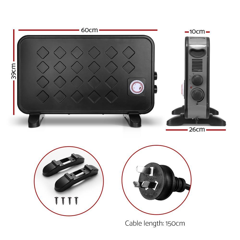 Devanti Electric Metal Panel Heater Convection Heating Timer Portable 2000W