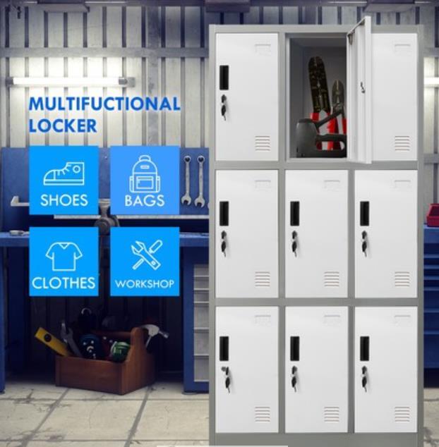 9 Doors Locker Cabinet Steel Storage Cabinet Cupboard Home Office Metal ...
