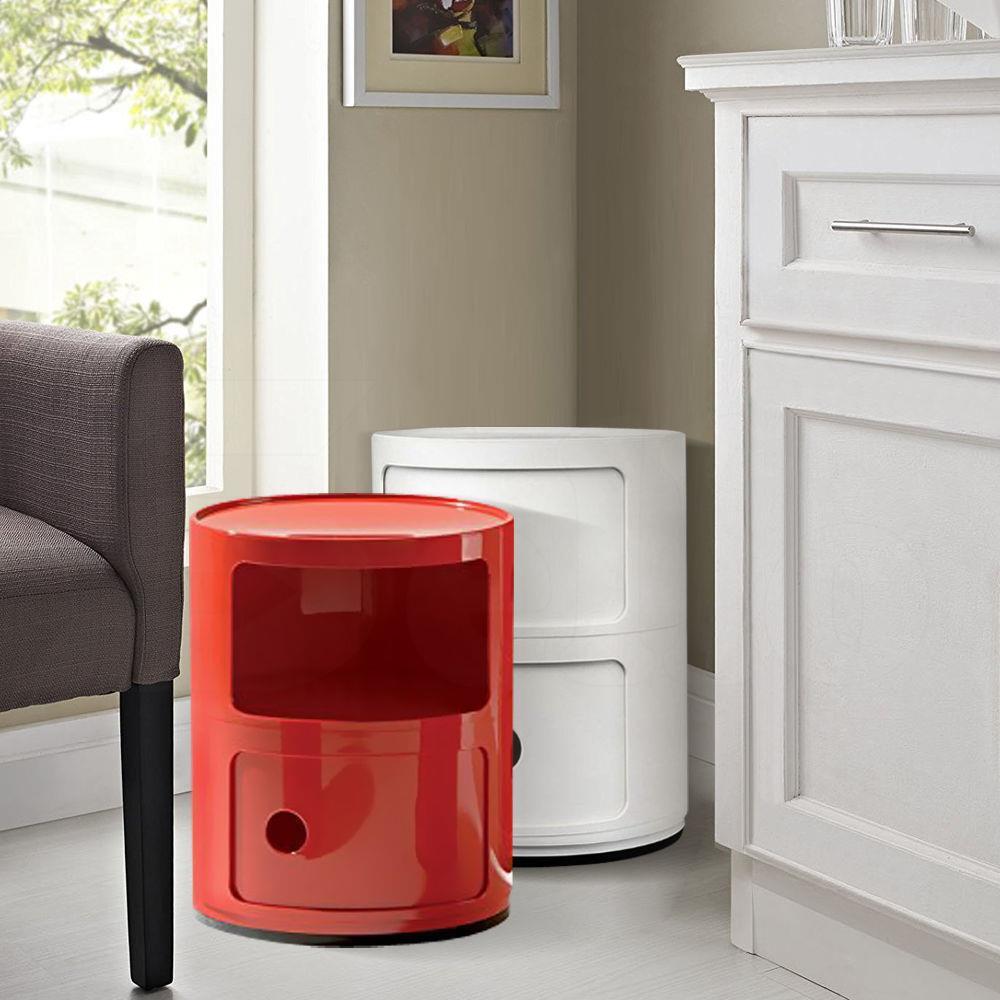 Round Cabinet Bed Side Table Storage Cabinet With 3 Drawers In Red Colour round-cabinet-bed-side-table-storage-cabinet-with-3-drawers-in-red-colour