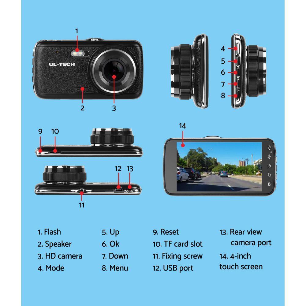 4'' 1296P Dash Camera Front Rear Reverse FHD Car DVR Recorder 32GB SD ...