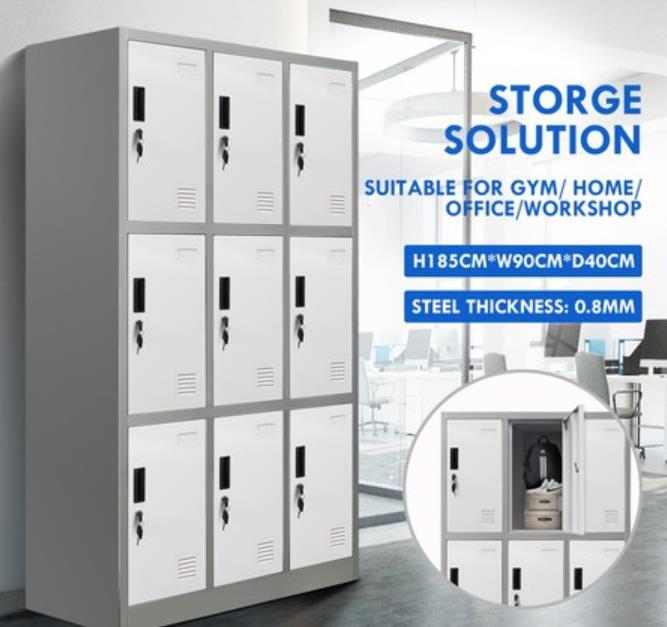 9 Doors Locker Cabinet Steel Storage Cabinet Cupboard Home Office Metal ...
