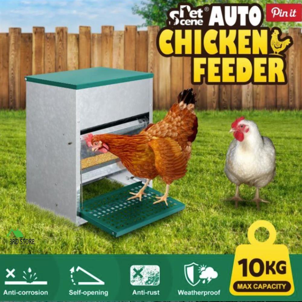 Auto Chicken Feeder 10kg Automatic Treadle Poultry Chook Ratproof Food ...
