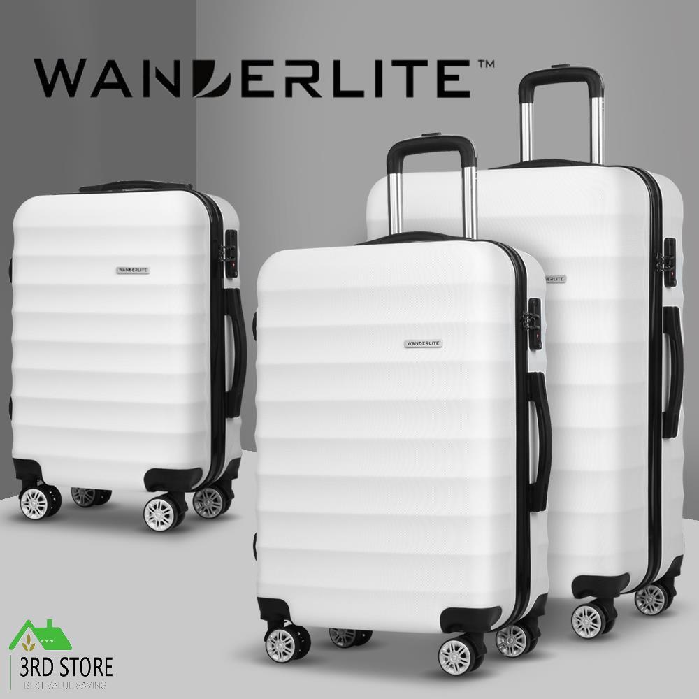 Wanderlite Suitcase Luggage Set 3pc Sets TSA Hard Case Lightweight White
