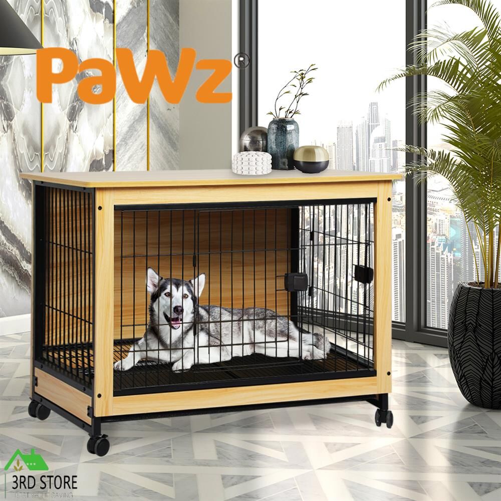 PaWz Wooden Wire Dog Kennel Side End Table Steel Puppy Crate Indoor Pet ...