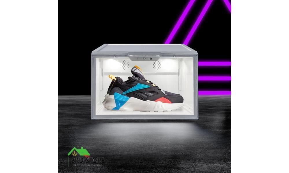 LED Sneaker Display Case Lighted Shoe Storage Boxes Sound Control ...