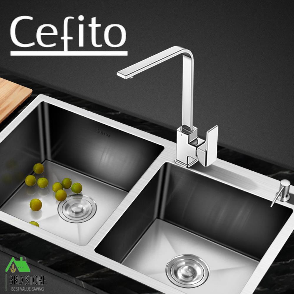 Cefito Stainless Steel Kitchen Sink Under/Topmount Laundry Double Bowl ...